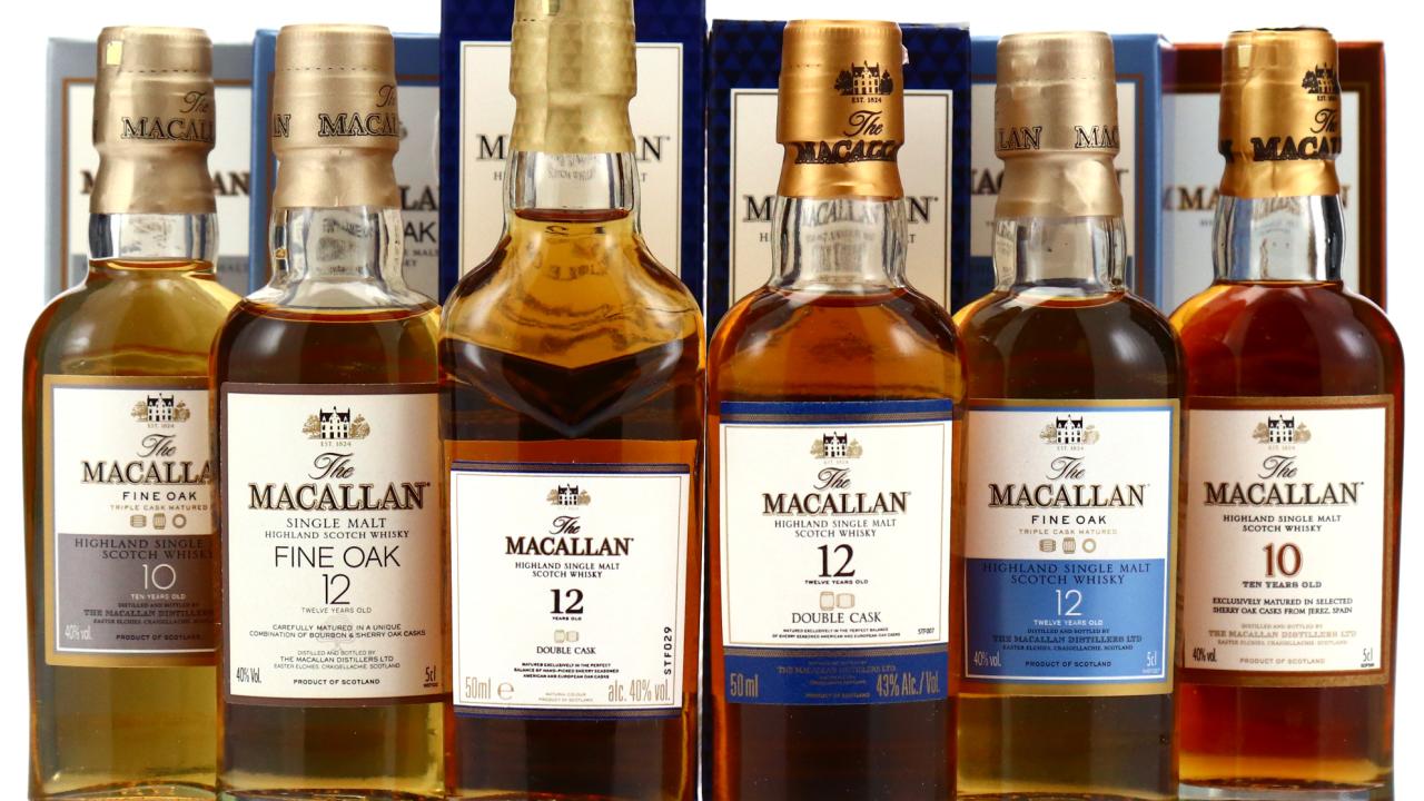 Macallan Miniature x 6 includes 10 Year Old and Double Cask 12 Year Old ...