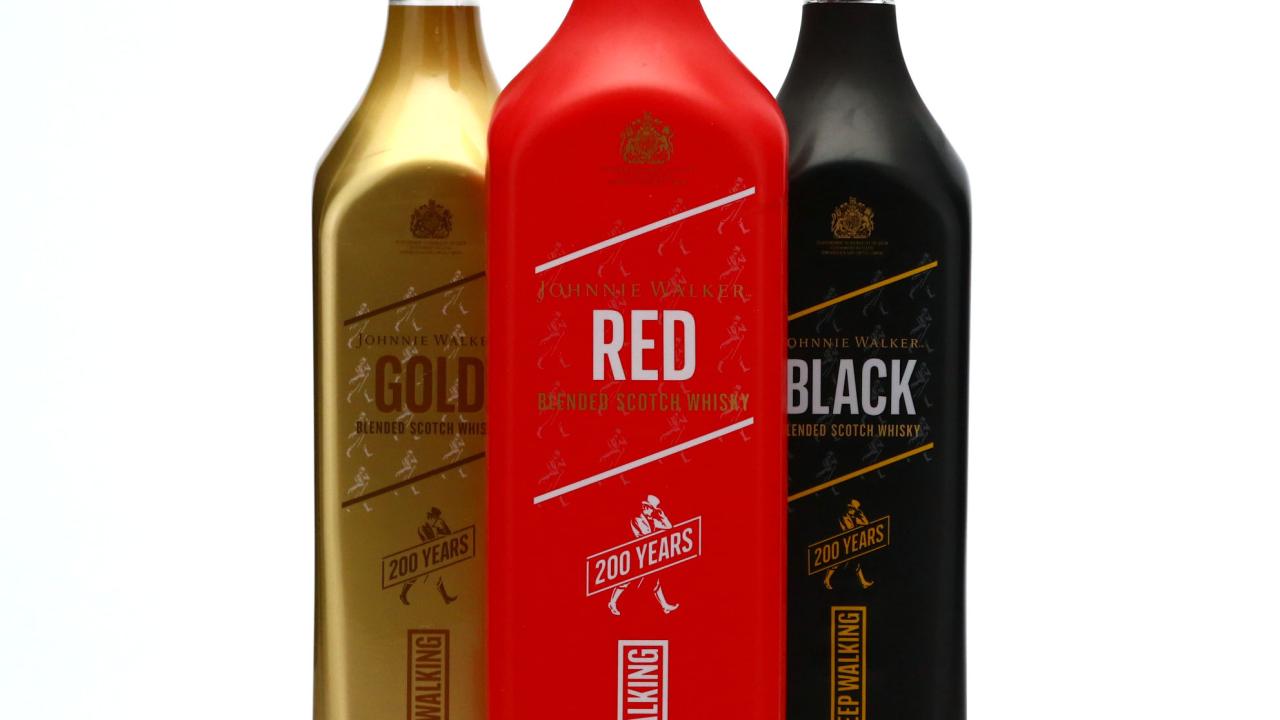 Johnnie Walker Red, Gold & Black Label 200th Anniversary x 3 / 70cl & 1 ...