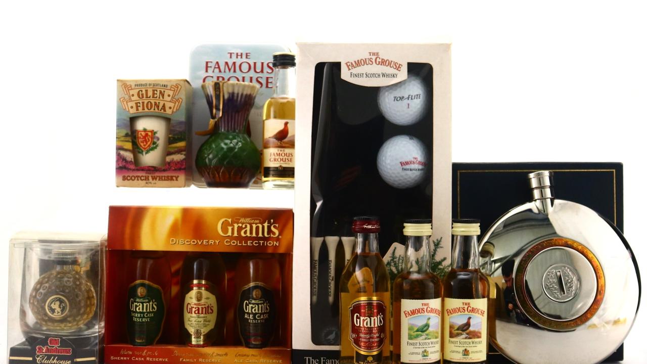 Scotch Whisky Miniatures x 9 with Flask & Famous Grouse Golf Set Whisky ...
